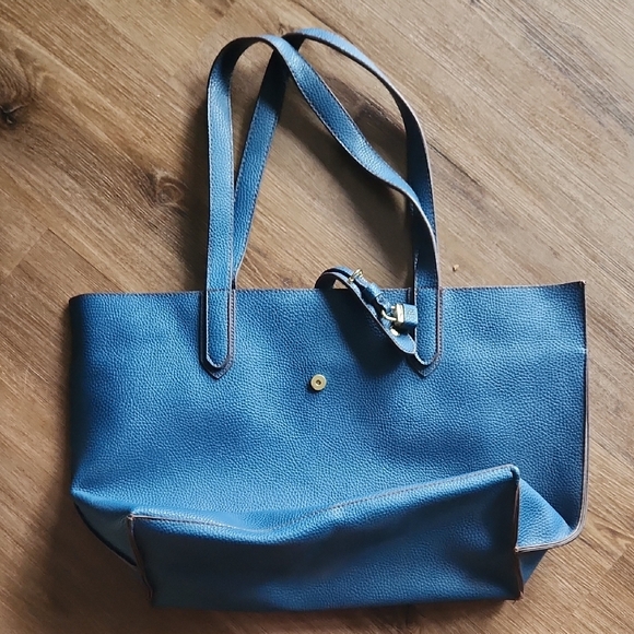 Tutilo | Bags | Elegant Blue Leather Tote Bag By Tutilo | Poshmark